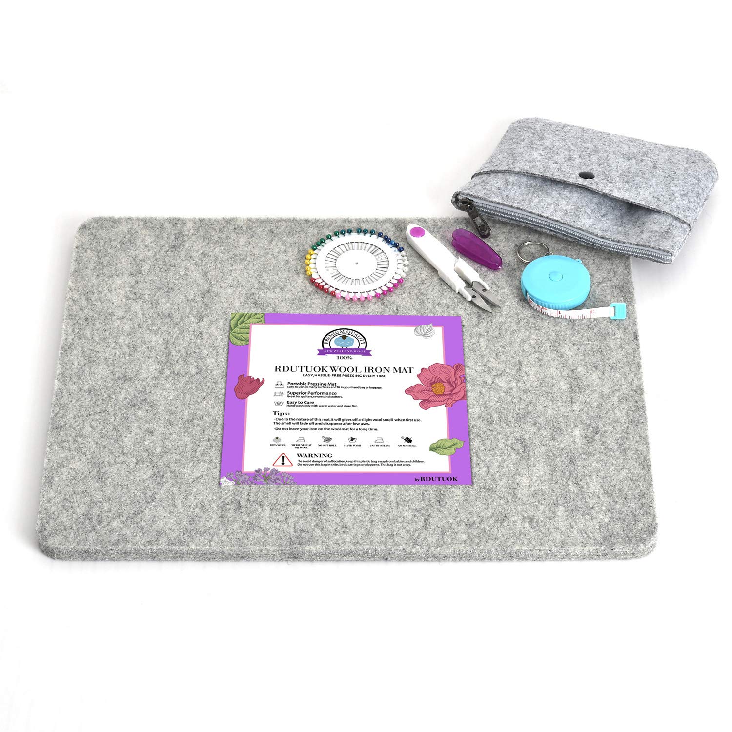 Rdutuok 17x13.5 Inches Wool Pressing Mat for Quilting Ironing Pad Pure Wool from New Zealand Easy Press Wooly Felted Iron Board for Retains Heat, Great for Quilting & Sewing Projects