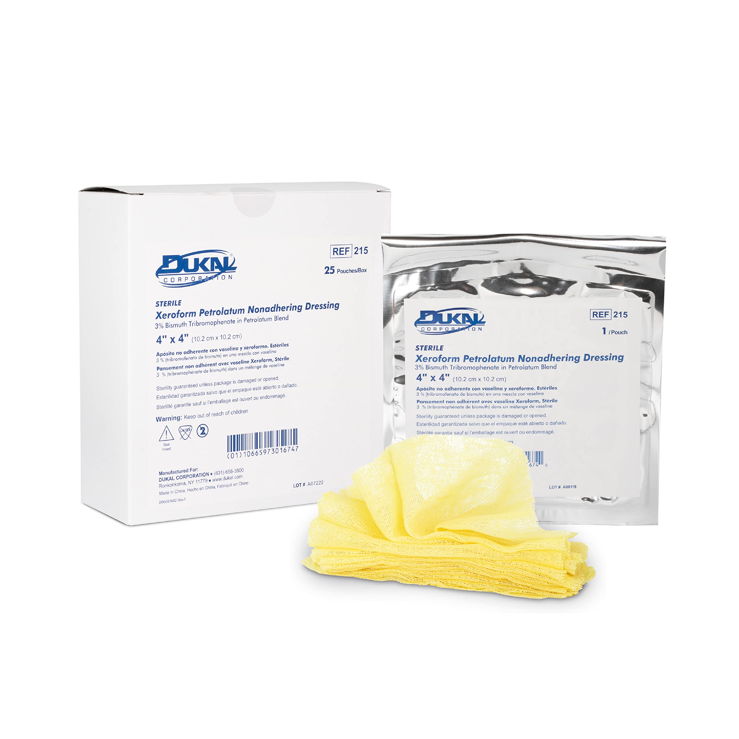 Dukal 215 Alba Xeroform Petrolatum Gauze, Sterile, 4" x 4", Pack of 25