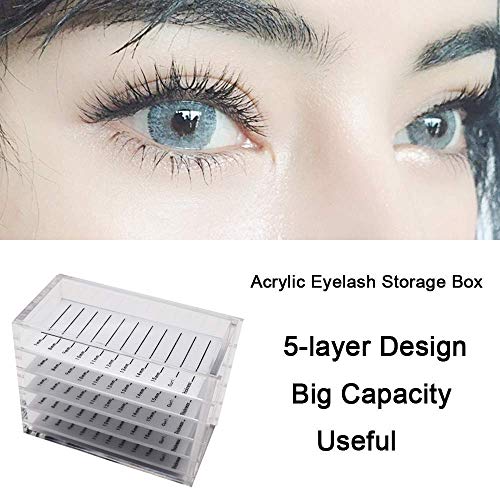 WOHEN 5 Layers Acrylic Clear False Eyelash Organizer Case, Cosmetic Makeup Storage Box for Grafting Lash Extension (Eyelash Box)