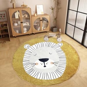 ustide lion kids carpet, round baby mat kids room decoration, washable non-slip cartoon themed children rug for kindergarten nursery school rug baby playmats, 47.2''