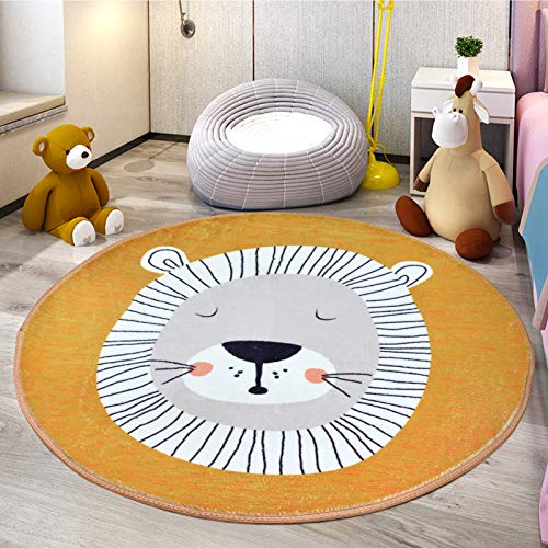 USTIDE Lion Kids Carpet, Round Baby Mat Kids Room Decoration, Washable Non-Slip Cartoon Themed Children Rug for Kindergarten Nursery School Rug Baby Playmats, 47.2''