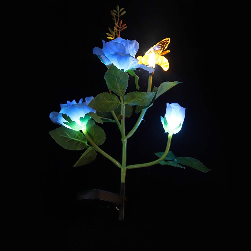 Outdoor Solar Powered Flower Shape LED Light Simulation Bee Lamp Landscape LED Rose Lights for Home Garden Yard Lawn Path Way Party Decorative