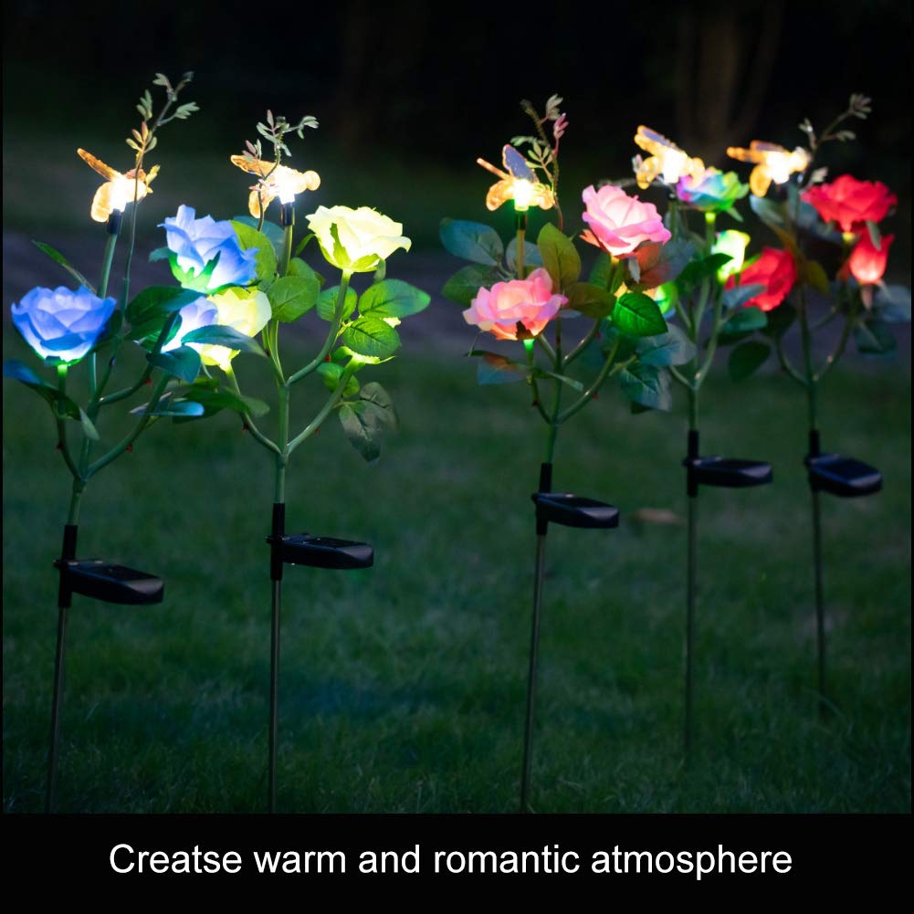 Outdoor Solar Powered Flower Shape LED Light Simulation Bee Lamp Landscape LED Rose Lights for Home Garden Yard Lawn Path Way Party Decorative