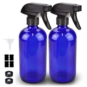 bontip glass spray bottle, blue glass spray bottle set & accessories for non-toxic window cleaners aromatherapy facial hydration watering flowers hair care (2 pack/16oz) (blue)