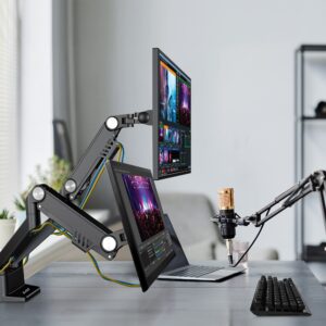 AVLT Dual 17"-35" Monitor Arm Desk Mount fits Two Flat/Curved Monitor Full Motion Height Swivel Tilt Rotation Adjustable Monitor Arm - VESA/C-Clamp/Grommet/Cable Management - Black