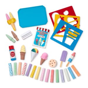 melissa & doug ice cream shop multi-colored chalk and holders play set - 33 pieces, great gift for girls and boys