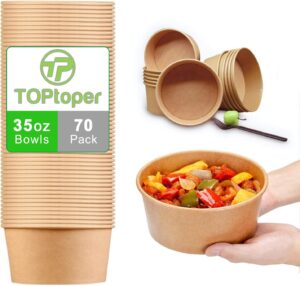 toptoper 35 oz large paper bowls, 70 pack disposable soup bowls plastic free party supplies for hot/cold food, soup (35 oz)