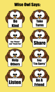 wise owl poster to teach manners to children