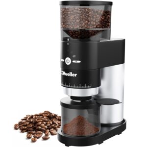 mueller ultra-grind conical burr grinder professional series, innovative detachable powderblock grinding chamber for easy cleaning and 40mm hardened gears for long life