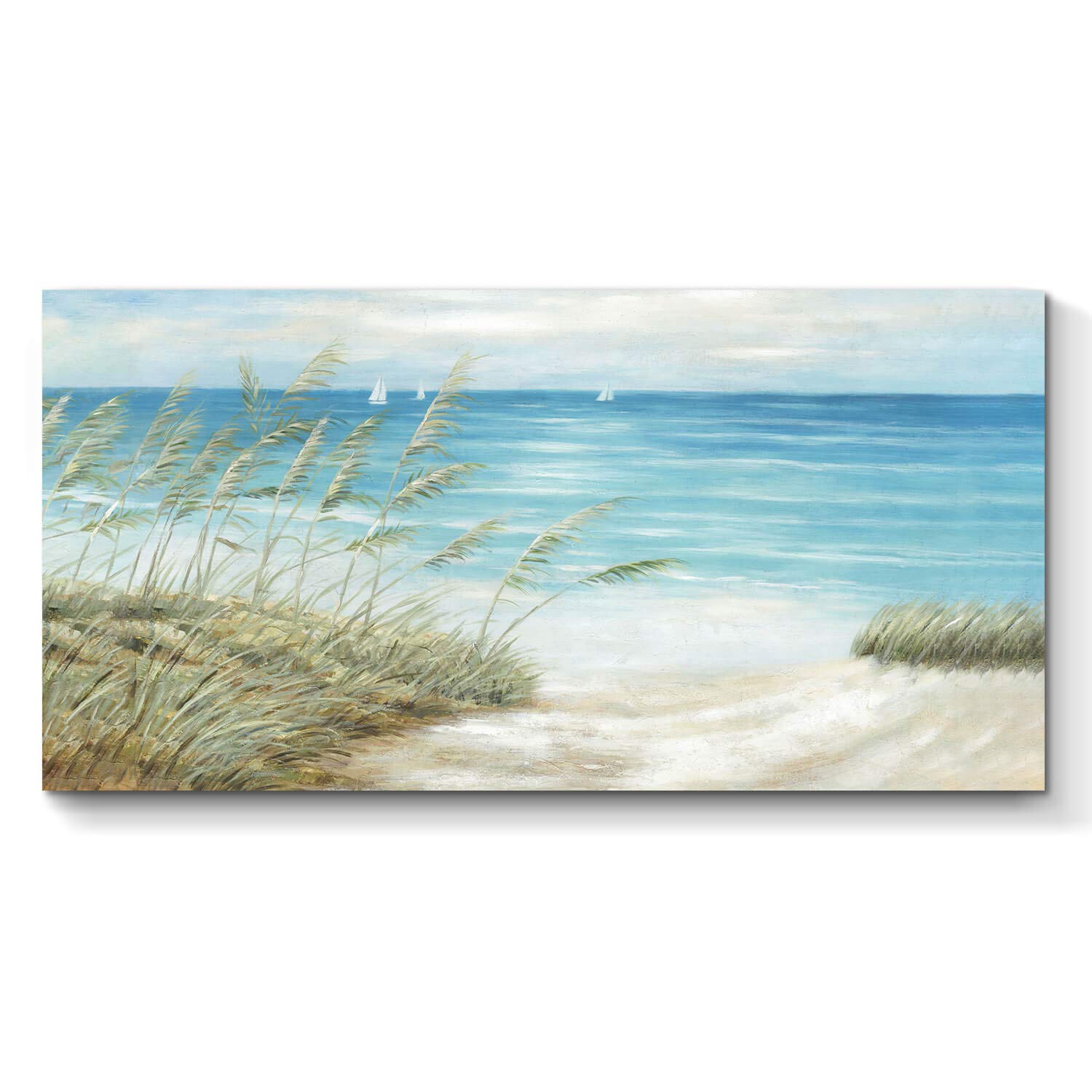 TAR TAR STUDIO Seascape Canvas Painting Wall Art: Oil Painting Style Beach Theme with Hand Painted Texture Canvas Art Wall Décor for Living Room (48" W x 24" H, Multiple Sizes)