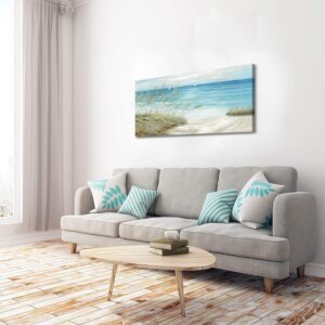 TAR TAR STUDIO Seascape Canvas Painting Wall Art: Oil Painting Style Beach Theme with Hand Painted Texture Canvas Art Wall Décor for Living Room (48" W x 24" H, Multiple Sizes)