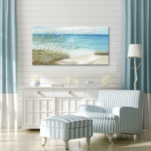 TAR TAR STUDIO Seascape Canvas Painting Wall Art: Oil Painting Style Beach Theme with Hand Painted Texture Canvas Art Wall Décor for Living Room (48" W x 24" H, Multiple Sizes)