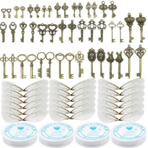 46 pcs antique bronze vintage skeleton keys charms potter flying keys enchanted key with 50 pairs dragonfly wings and 105 yards fishing line for jewelry making necklace crafts