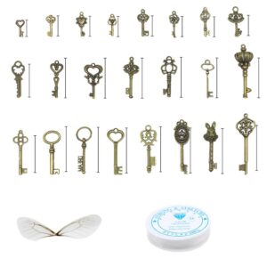 46 PCS Antique Bronze Vintage Skeleton Keys Charms Potter Flying Keys Enchanted Key With 50 Pairs Dragonfly Wings and 105 Yards Fishing Line For Jewelry Making Necklace Crafts