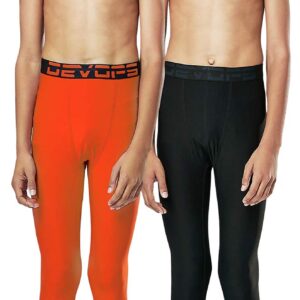 DEVOPS Boys 2-Pack UPF 50+ Compression Tights Sport Leggings Baselayer Pants (Small, Black/Orange)