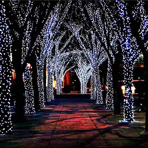 YIQU White Extra-Long 2-Pack Each 72ft 200 LED Solar String Lights Outdoor, Waterproof Green Wire 8 Lighting Modes Solar Christmas Lights for Garden Patio Tree Party Wedding Decorations (Cool White)