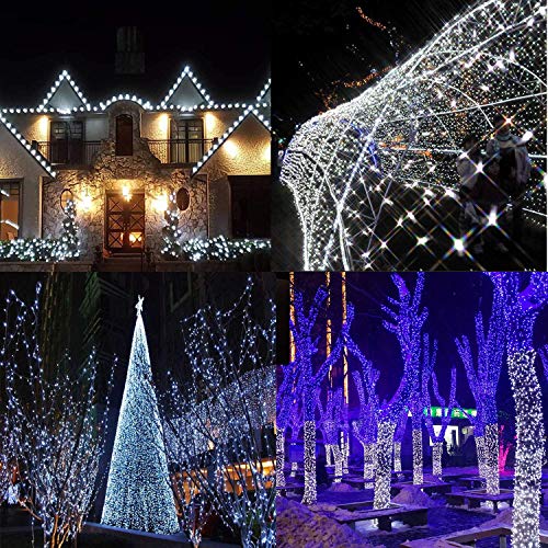 YIQU White Extra-Long 2-Pack Each 72ft 200 LED Solar String Lights Outdoor, Waterproof Green Wire 8 Lighting Modes Solar Christmas Lights for Garden Patio Tree Party Wedding Decorations (Cool White)