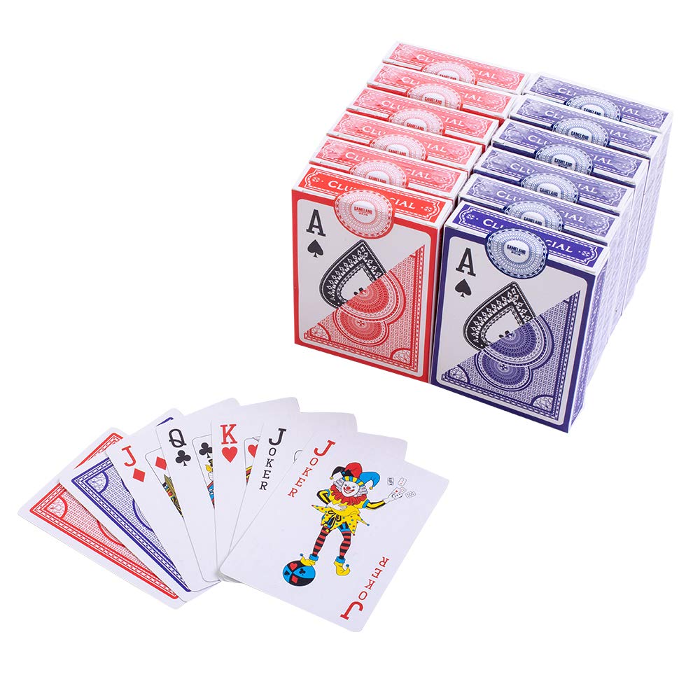 GAMELAND 12 Decks (6 Red/6 Blue) Premium Playing Cards Set, Plastic-Coated, Poker Size, for Blackjack, Euchre, Canasta, Pinochle Card Game, Casino Grade