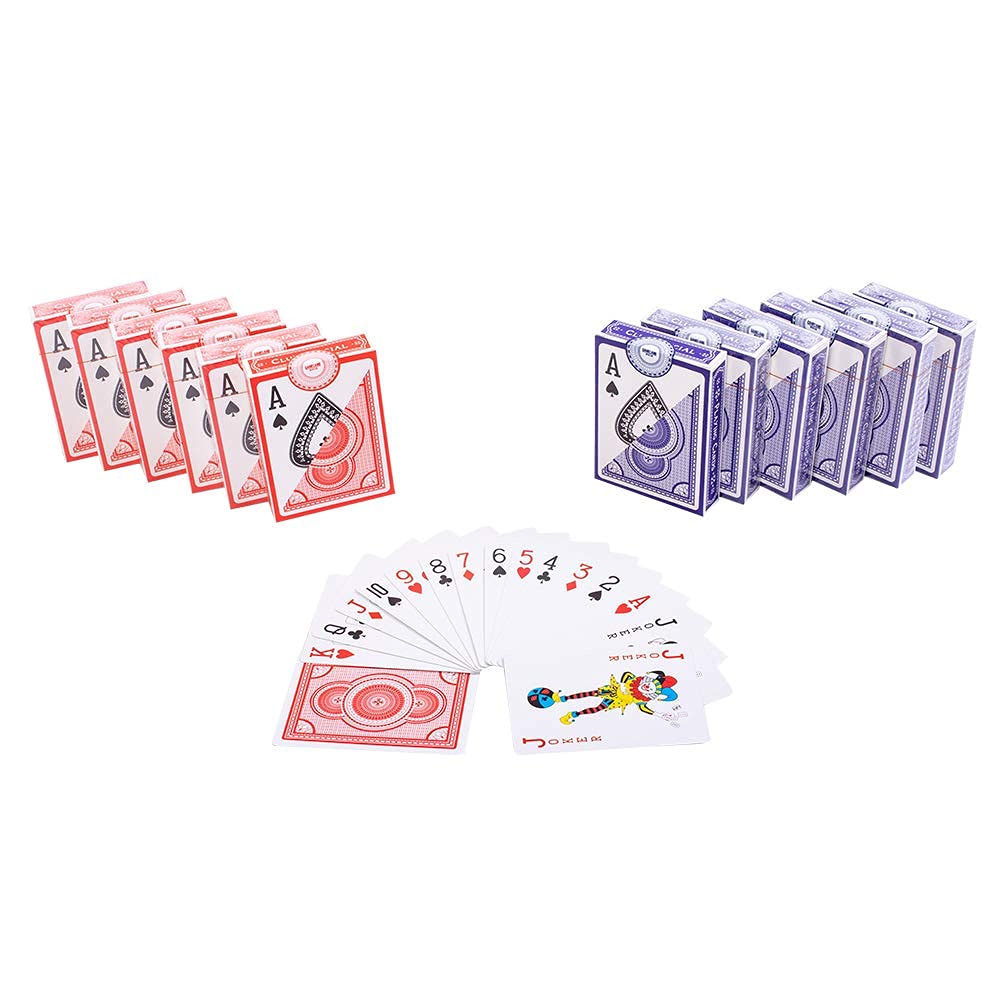 GAMELAND 12 Decks (6 Red/6 Blue) Premium Playing Cards Set, Plastic-Coated, Poker Size, for Blackjack, Euchre, Canasta, Pinochle Card Game, Casino Grade