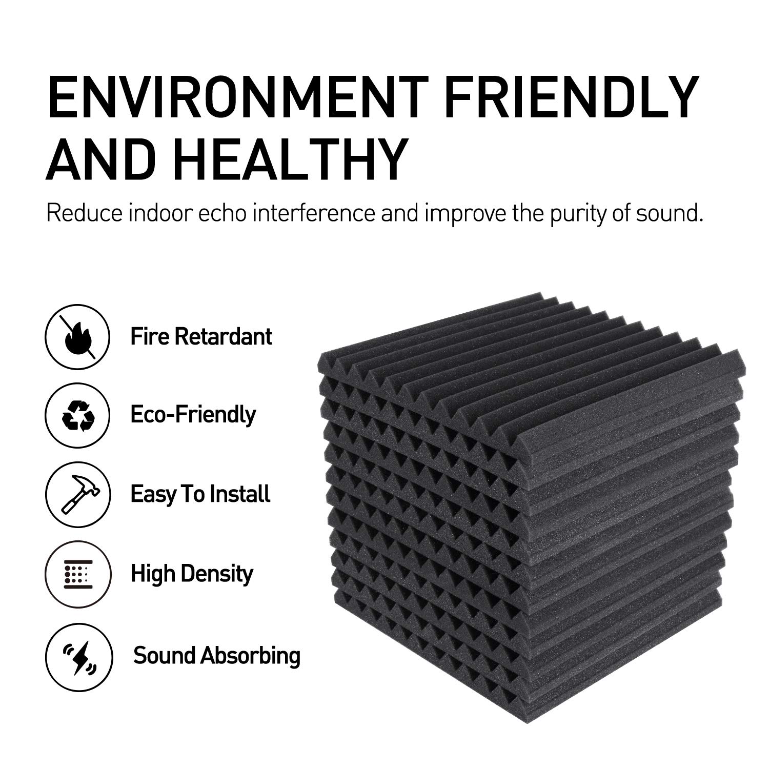 Focusound 50 Pack Acoustic Foam Panels 1" x 12" x 12" Sound Proof Foam Panles High Desnsity and Fire Resistant Soundproof Wedge Panels for Home Office Recoding Studio with 270PCS Double-Side Adhesive