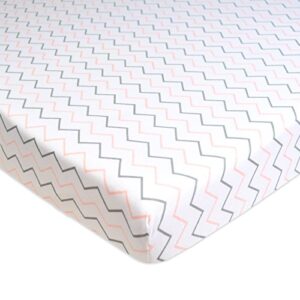 American Baby Company 2 Pack Fitted Pack N Play Playard Sheet 27" x 39", Soft Breathable Neutral 100% Cotton Jersey Pack and Play Sheet, Pink Whale/Zigzag, for Boys and Girls, Fits Most Mini Crib