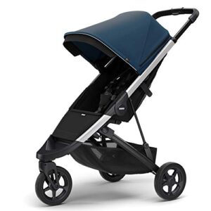 thule spring stroller - compact baby stroller perfect for everyday use - features 5-point harness, lightweight and compact design, vented canopy with see-through mesh, padded reclining seat