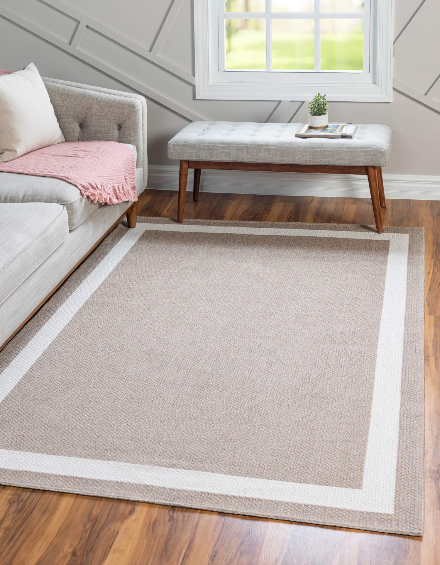 Unique Loom Decatur Collection Area Rug - Border (2' 2" x 3' Rectangle, Taupe/ Ivory)