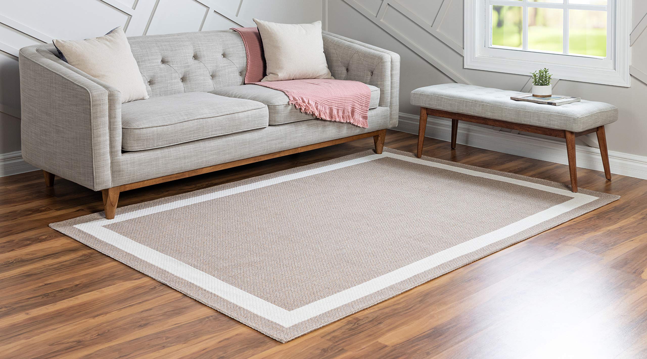 Unique Loom Decatur Collection Area Rug - Border (2' 2" x 3' Rectangle, Taupe/ Ivory)