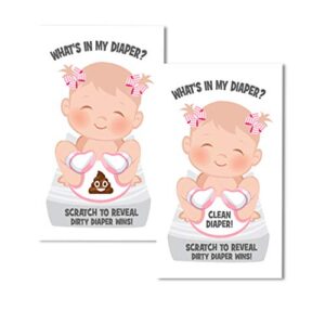 girl what's in my diaper baby shower scratch off game | 24 cards - 1 winner | baby shower games | baby shower prizes | door prizes | dirty diaper game