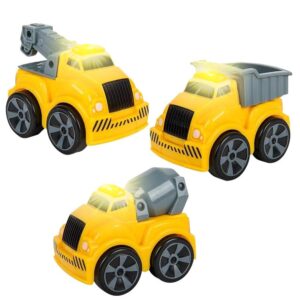 artcreativity 3.5 inch pull back construction vehicle set with lights & sound, set of 3, includes mini dump truck, tow truck, and concrete mixer, best gift for kids, party favors for boys girls