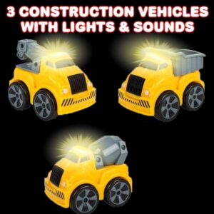 ArtCreativity 3.5 Inch Pull Back Construction Vehicle Set with Lights & Sound, Set of 3, Includes Mini Dump Truck, Tow Truck, and Concrete Mixer, Best Gift for Kids, Party Favors for Boys Girls