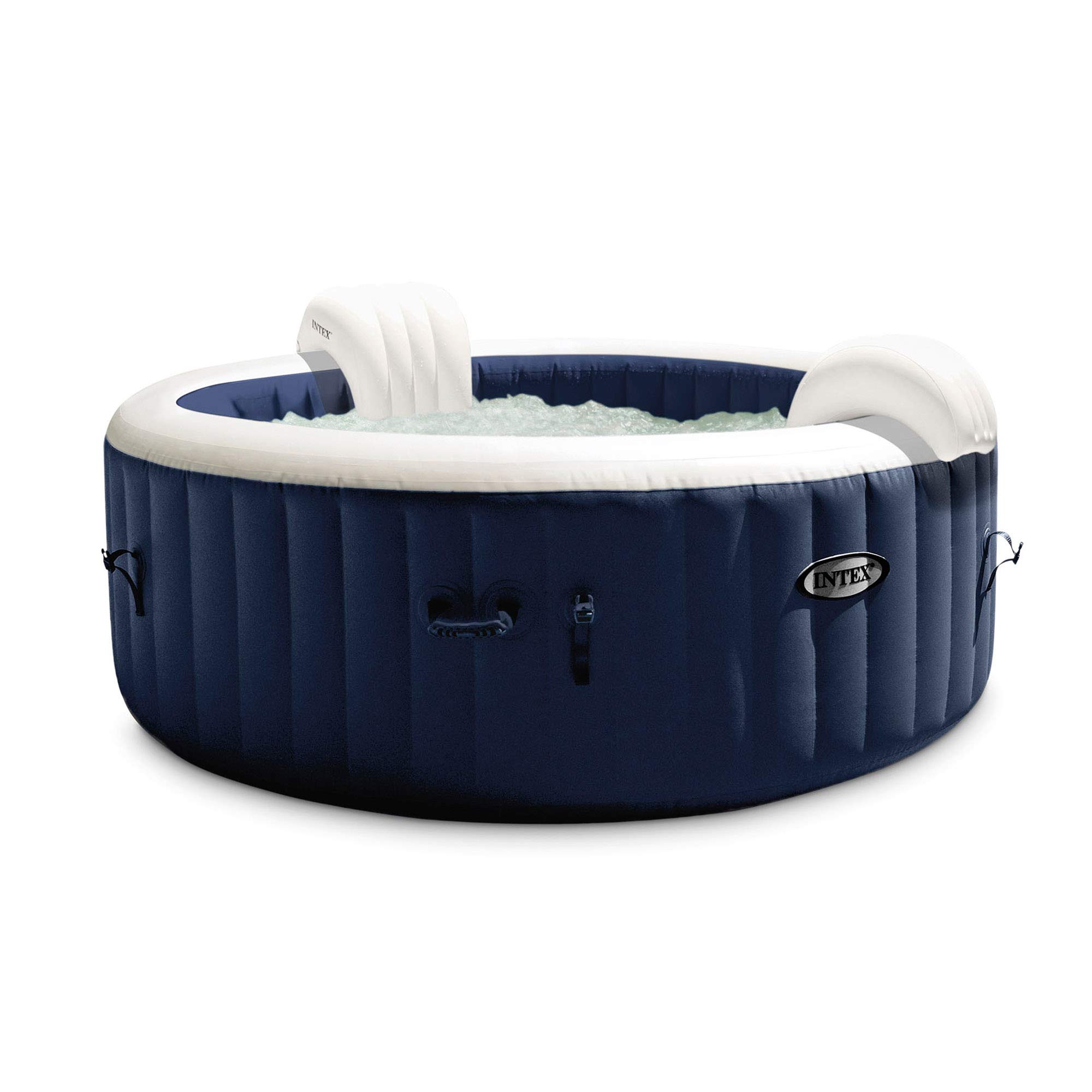 Intex 28429E PureSpa Plus 6.4 Foot Diameter 4 Person Portable Inflatable Hot Tub Spa with 140 Bubble Jets and Built In Heater Pump, Blue