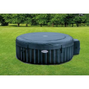 Intex 28429E PureSpa Plus 6.4 Foot Diameter 4 Person Portable Inflatable Hot Tub Spa with 140 Bubble Jets and Built In Heater Pump, Blue