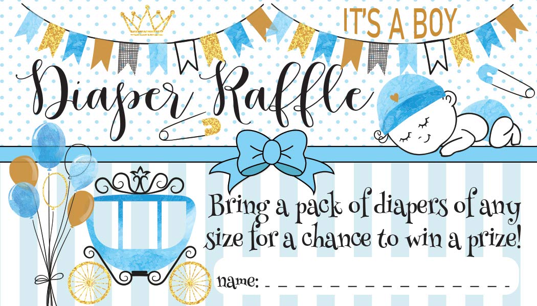 Diaper Raffle Tickets - It's A Boy - Set of 50 Double-Sided Raffle Cards - Blank Baby Shower Stationery - Fun and Colorful Baby Shower Supplies for Under $15!