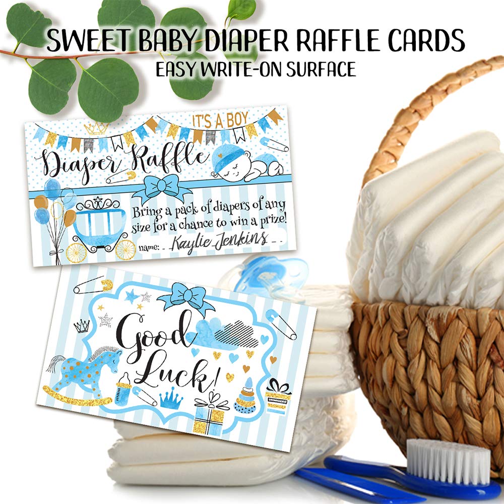 Diaper Raffle Tickets - It's A Boy - Set of 50 Double-Sided Raffle Cards - Blank Baby Shower Stationery - Fun and Colorful Baby Shower Supplies for Under $15!