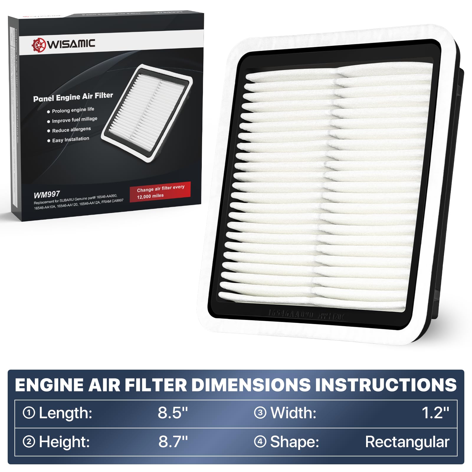 WISAMIC Engine Air Filter Compatible with Subaru: Outback(2005-2018), Forester(2009-2018), Legacy(2008-2018), WRX(2015-2018), XV Crosstrek (2013-2015), Tribeca(2006-2014), WM997, Replace CA9997