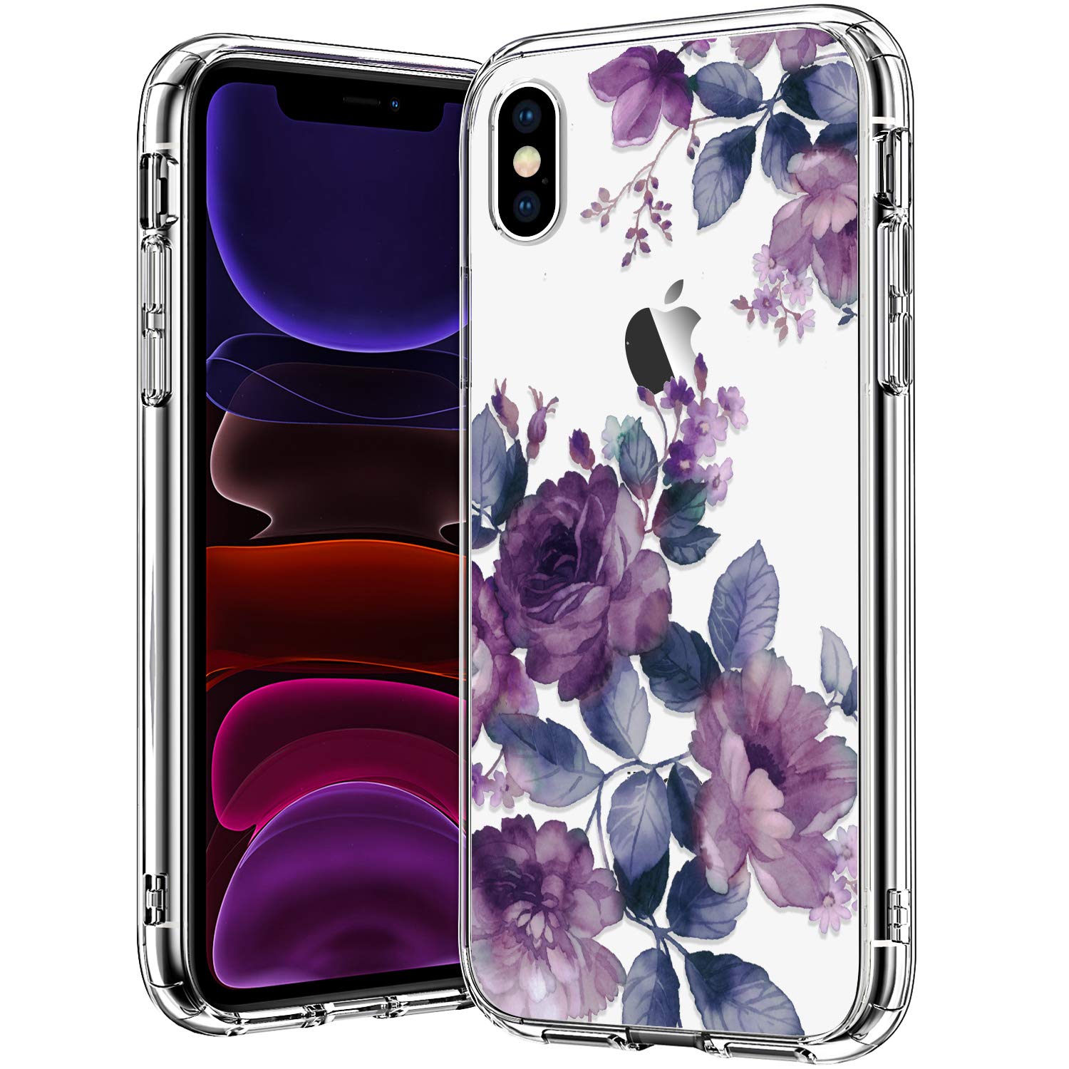 bicol foriPhone X Case,iPhone Xs Case,Elegant Purple Floral Flower Pattern Clear with Design Plastic Cover Soft TPU Bumper Protective Silicone Cover Phone Case for iPhone X/iPhone Xs