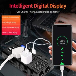 Car Power Inverter 120W 12V 24V DC to 110V AC 4 USB Ports Car Charger Adapter with 3 AC Outlets Dual Cigarette Lighter Charger + Digital LED Display for Phones Tablets PC Laptops (120W)