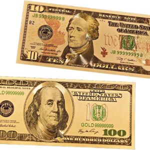 LONG7INES USA President 1/2/5/10/20/50/100 Dollar Bill Banknote, 24k Gold Coated Legacy Limited Edition Chief Executive Banknote Bill Great Gift for Coin Currency Collectors and Republican (70 Pack)