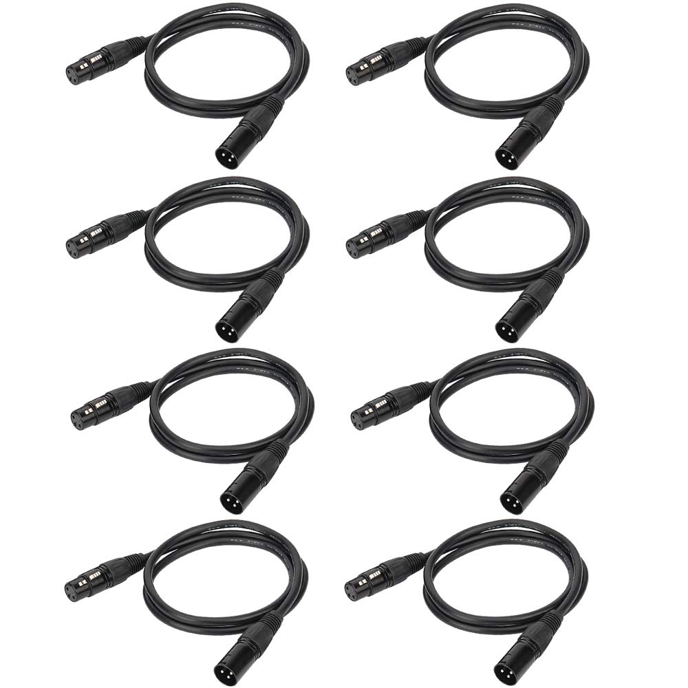 Eyeshot 3.2ft / 1m DMX Cable, 8PCS 3 Pin DMX Cables DMX Wires, DMX512 XLR Male to Female Stage Light Signal Cable with Metal Connectors, Connection for Stage & DJ Lighting fixtures