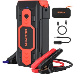 nexpow battery jump starter 2500a car jump starter (up to 8.0l gas/8l diesel engines) 12v car battery booster pack with usb quick charge 3.0 and 4 led modes red blue warning