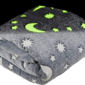 Soft Throw Blanket Camping Blanket Gifts for Boys and Kids Ages 4-14 and for Grandkids - [Gray] Glow in The Dark 50 x 60 Inches Fun, Cozy Fleece Throw Blankets