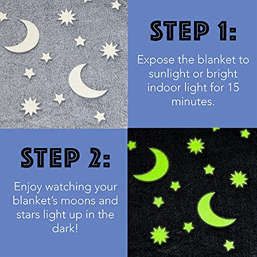 Soft Throw Blanket Camping Blanket Gifts for Boys and Kids Ages 4-14 and for Grandkids - [Gray] Glow in The Dark 50 x 60 Inches Fun, Cozy Fleece Throw Blankets