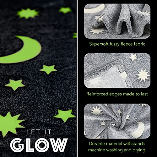 Soft Throw Blanket Camping Blanket Gifts for Boys and Kids Ages 4-14 and for Grandkids - [Gray] Glow in The Dark 50 x 60 Inches Fun, Cozy Fleece Throw Blankets