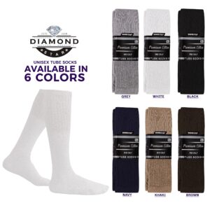 Diamond Star Men's 6 Pack Athletic Tube Socks Running Sports Over The Calf Full Cushioned Premium Soft Cotton Big and Tall 10-15 (White)