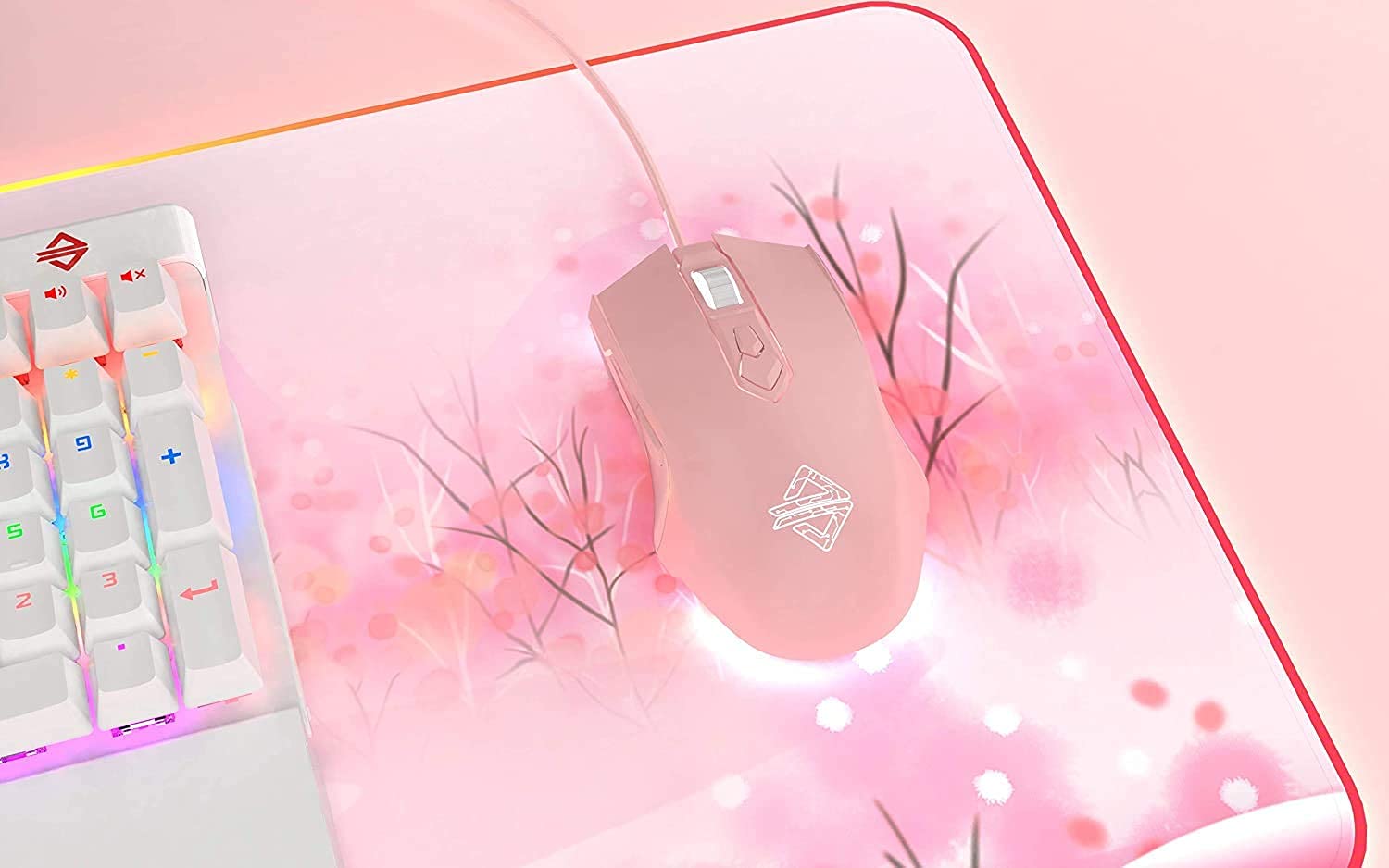 Lomiluskr AJ52 Wired Gaming Mouse, 7 Programmable Buttons, Computer Mice with RGB Lighting, 200-4800 DPI Adjustable, for Windows/Mac OS/Linux (Pink)