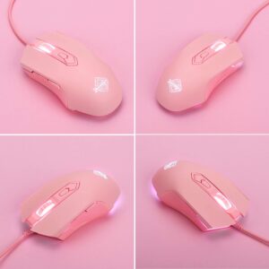 Lomiluskr AJ52 Wired Gaming Mouse, 7 Programmable Buttons, Computer Mice with RGB Lighting, 200-4800 DPI Adjustable, for Windows/Mac OS/Linux (Pink)