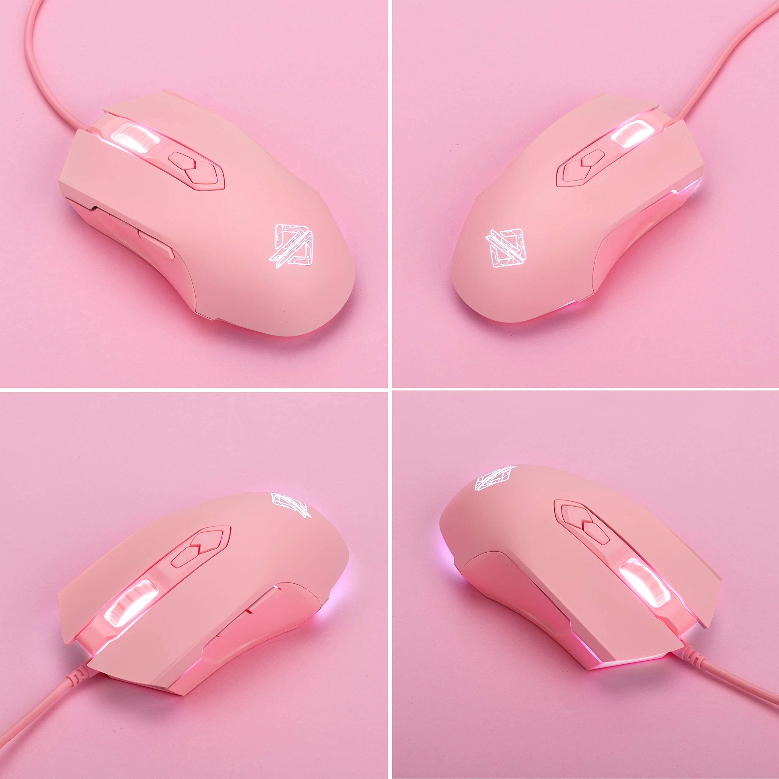 Lomiluskr AJ52 Wired Gaming Mouse, 7 Programmable Buttons, Computer Mice with RGB Lighting, 200-4800 DPI Adjustable, for Windows/Mac OS/Linux (Pink)