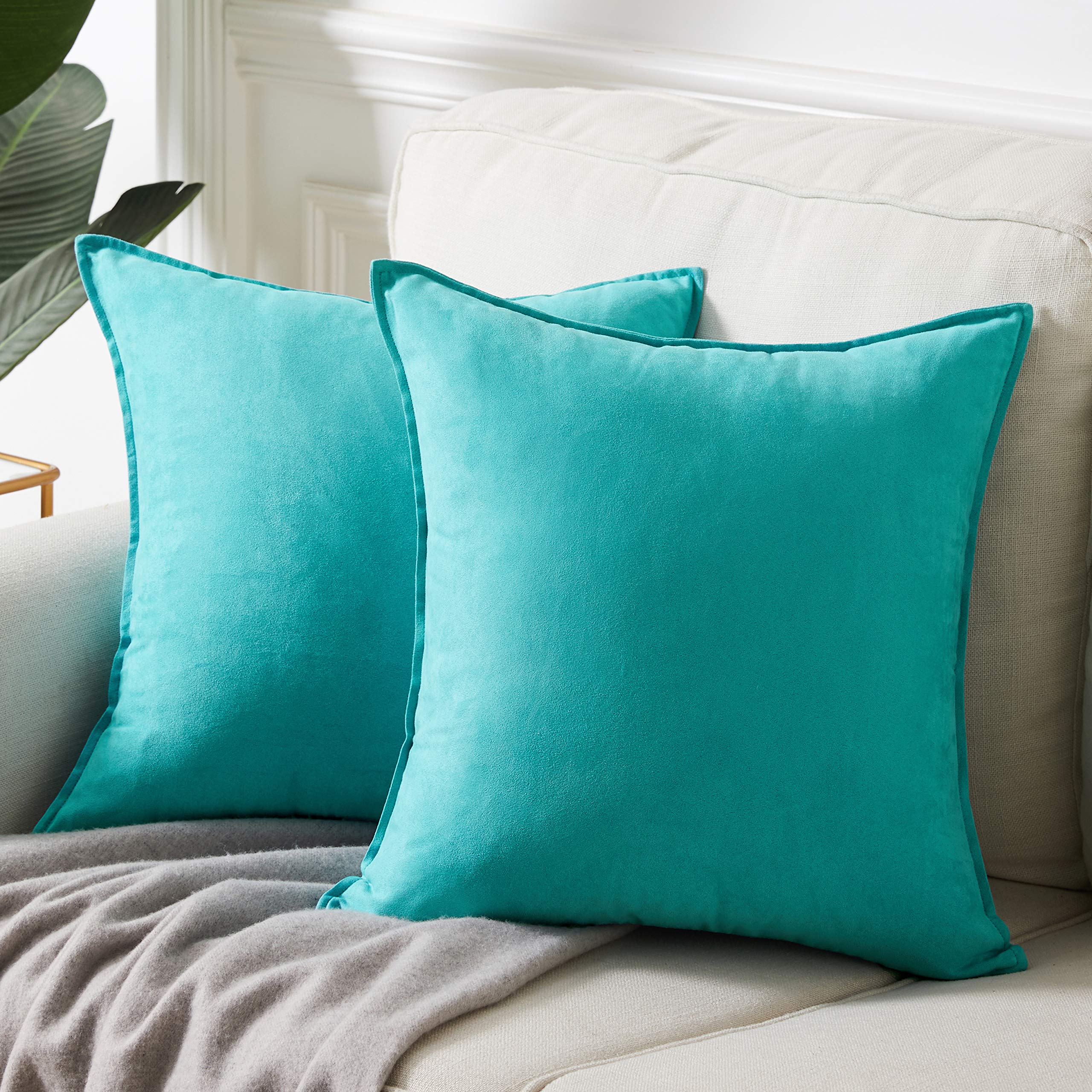 Fancy Homi 2 Packs Premium Faux Suede Decorative Throw Pillow Covers, Super Soft Square Pillow Case,Solid Cushion Cover for Couch/Sofa/Bedroom (16"x 16",Set of 2, Turquoise)