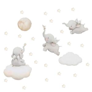 mascare flying elephant wall decal animal with cloud moon star wall sticker dumbo wall art decor for kids bedroom baby nursery removable home background decoration